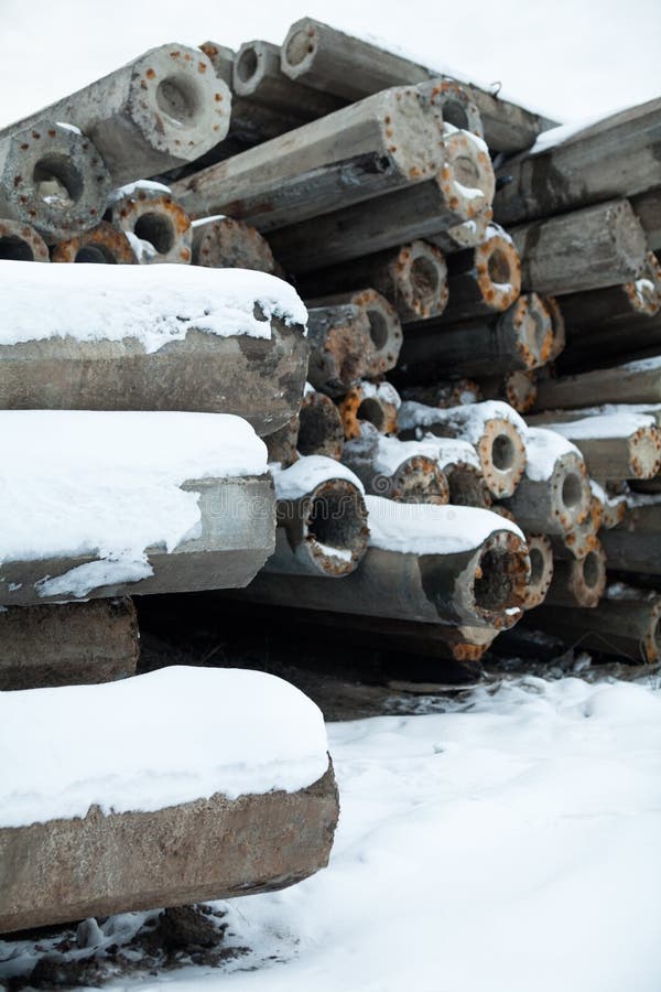 Stack of the Concrete Poles Stock Photo - Image of electricity, pillar ...