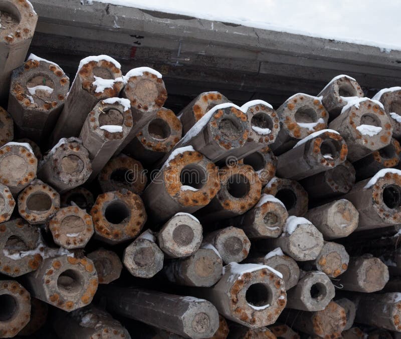 Stack of the Concrete Poles Stock Image - Image of column, post: 263366597