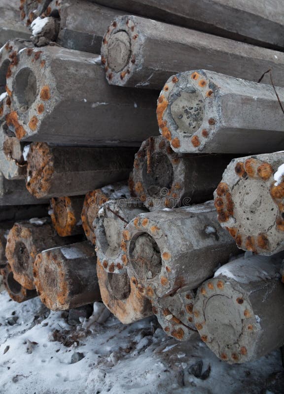 Stack of the Concrete Poles Stock Photo - Image of infrastructure ...