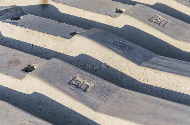 Stack of Concrete Railway Sleepers in Color Image. Stock Photo - Image ...
