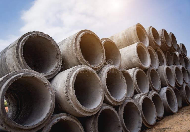A Stack of Concrete Ring Pipes Piled and Creating a Symmetrical ...