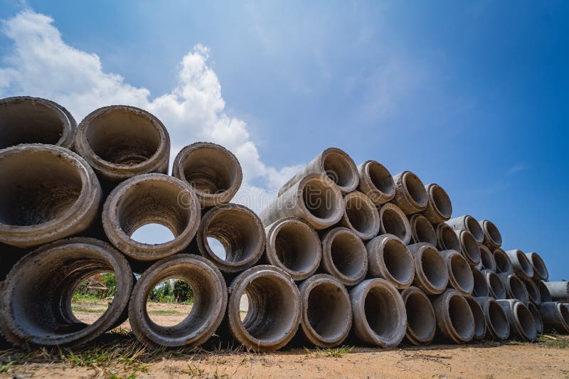 A Stack of Concrete Ring Pipes Piled and Creating a Symmetrical ...