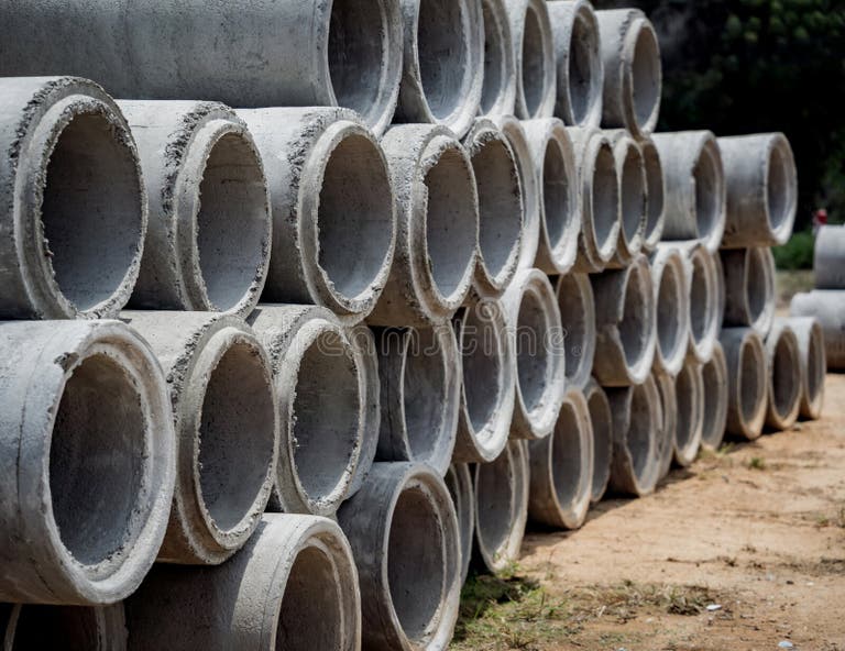 A Stack of Concrete Ring Pipes Piled and Creating a Symmetrical ...