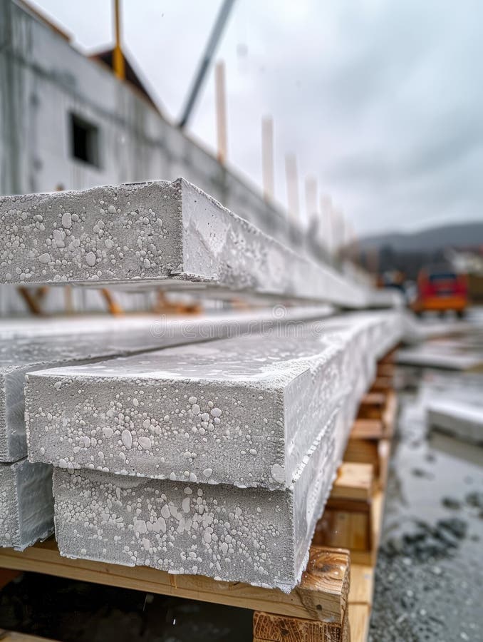Stack of Concrete Slabs at a Construction Site on a Rainy Day. Stock ...