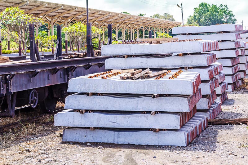 Stack of concrete sleeper stock image. Image of rail - 34222975