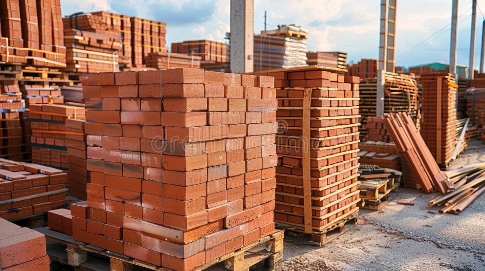 Stack of Construction Bricks at a Building Site Under a Clear Sky Stock ...