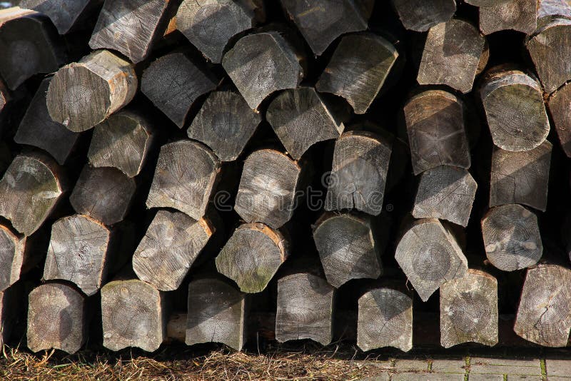 Stack of Construction Timber. Wooden Logs Stock Photo - Image of ...