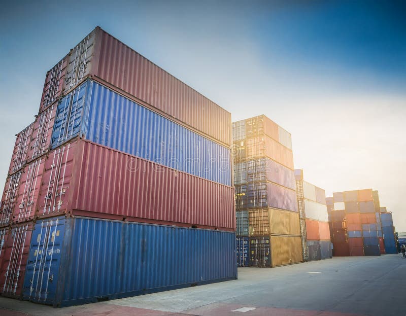 Stack of Container Box in Port for Logistic Export Import Business ...