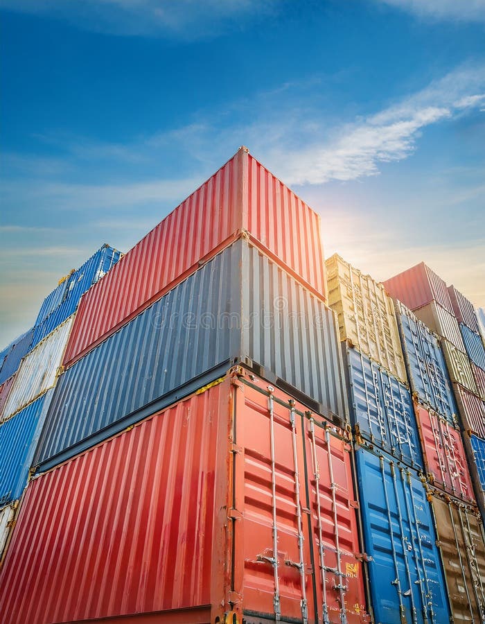 Stack of Container Box in Port for Logistic Export Import Business ...