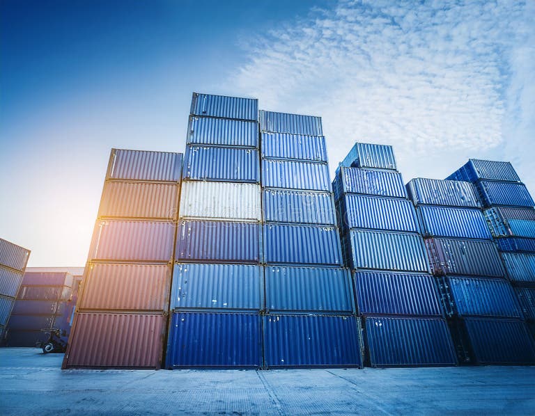 Stack of Container Box in Port for Logistic Export Import Business ...