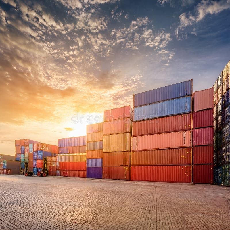 Stack of Container Box in Port for Logistic Export Import Business ...