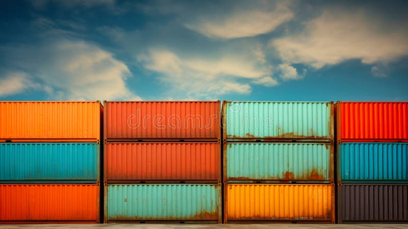 Stack of Container Boxes at Cargo Station, Cargo Delivery for Import ...