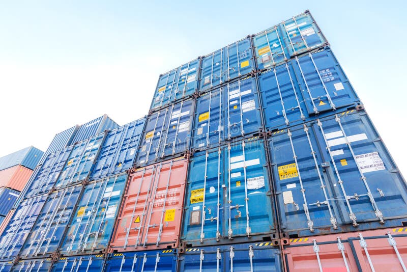 Stack of Container Boxes for Export Import in Shipyard Stock Image ...