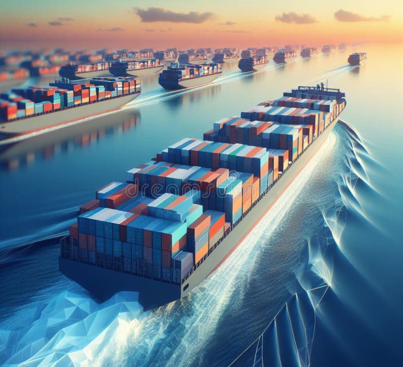 Stack Container Carho Ship Canal Port Freight Sea Computer Aid Service ...