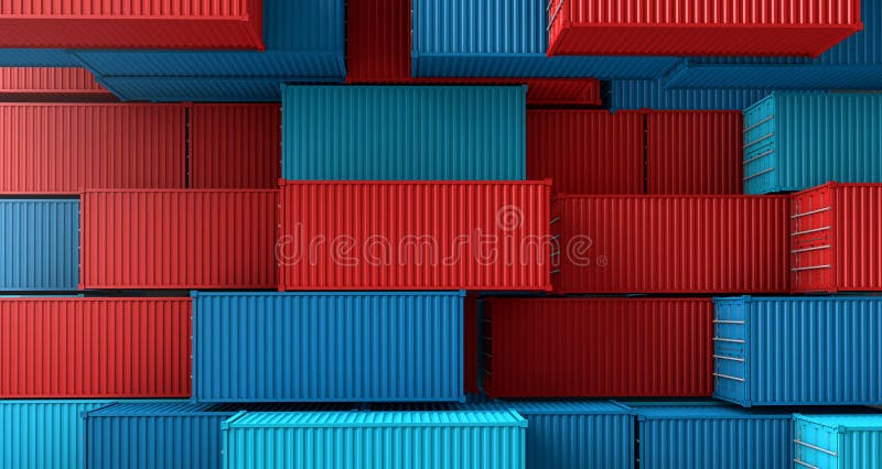 Stack of Blue Containers Box, Cargo Freight Ship for Import Export 3D ...