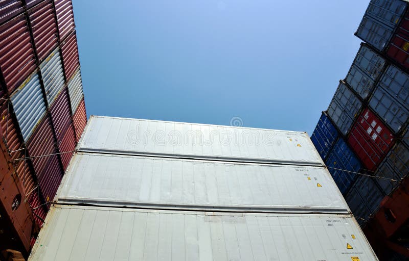 Stack of Containers with Cargo, Loaded on Deck of the Container Ship ...