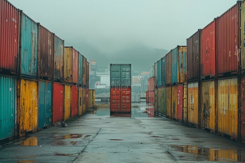 Stack of Containers in a Cargo Seaport, Export, Import Concept Stock ...