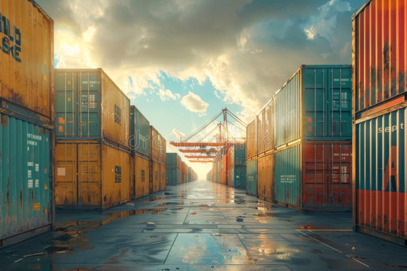 Stack of Containers in a Cargo Seaport, Export, Import Concept Stock ...