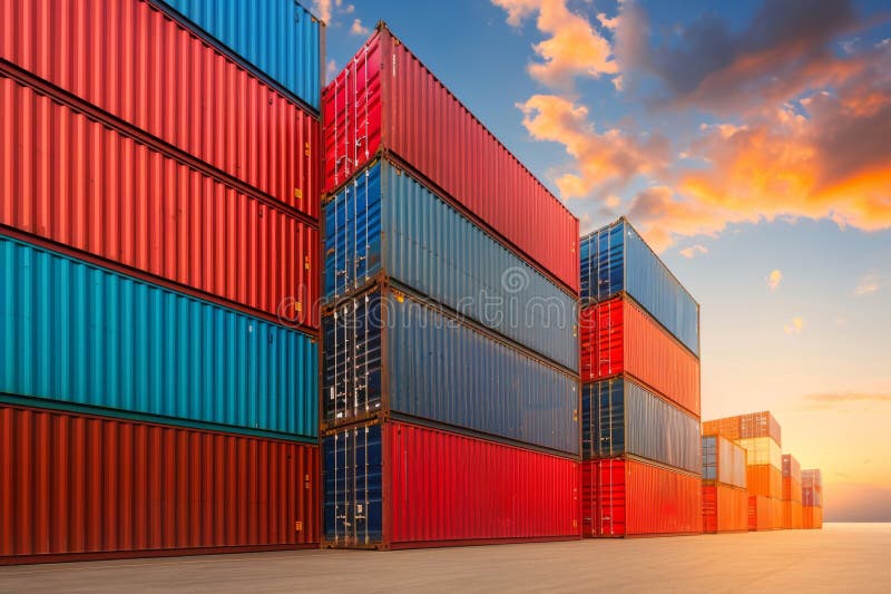 AI Generate Image of Stack of Containers Cargo Ship Import Export in ...