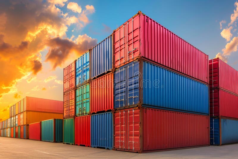 AI Generate Image of Stack of Containers Cargo Ship Import Export in ...