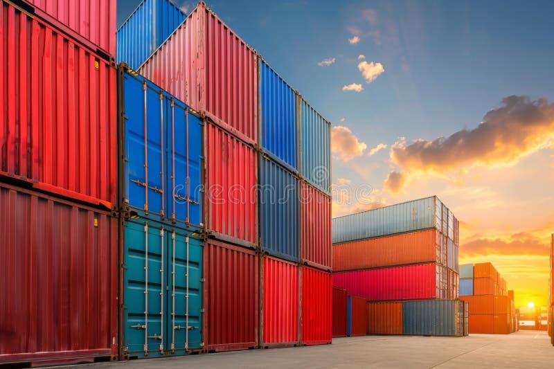 AI Generate Image of Stack of Containers Cargo Ship Import Export in ...