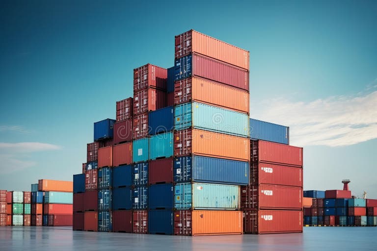 Stack of Containers Cargo Ship Import or Export in Harbor Port, Cargo ...