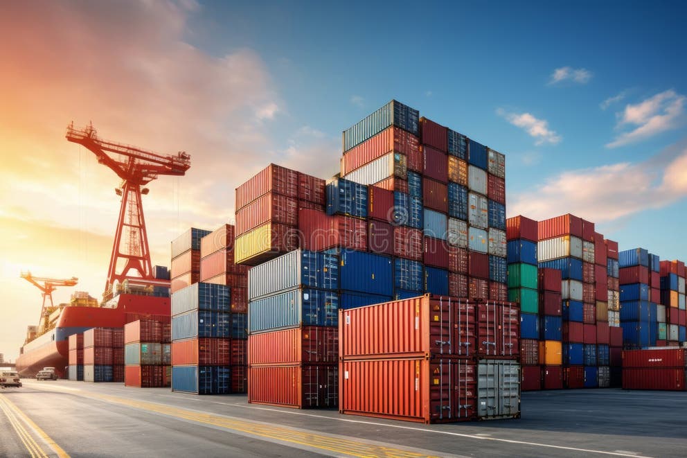 Stack of Containers Cargo Ship Import or Export in Harbor Port, Cargo ...