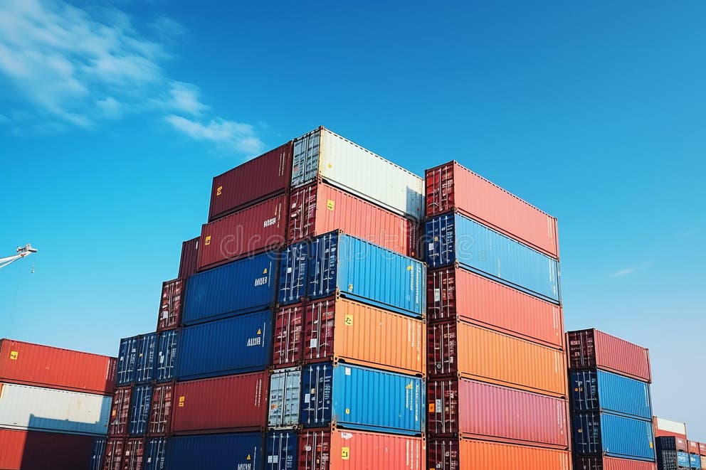 Stack of Containers Cargo Ship Import or Export in Harbor Port, Cargo ...