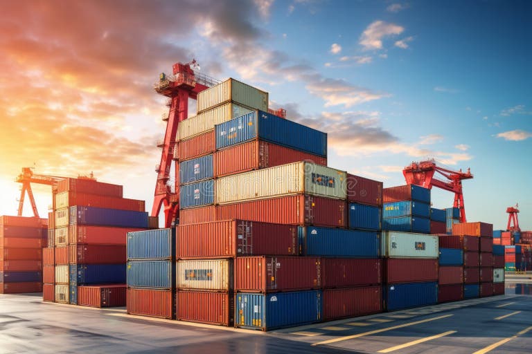 Stack of Containers Cargo Ship Import or Export in Harbor Port, Cargo ...