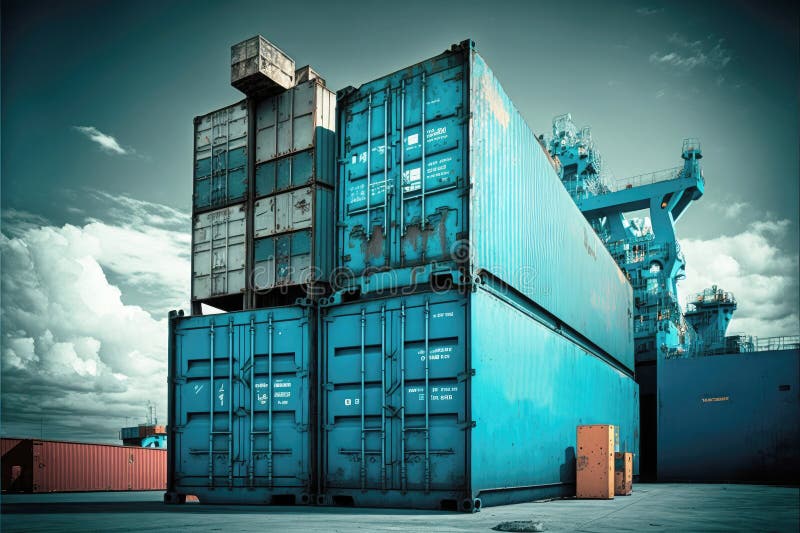 Stack of Containers Cargo Ship in a Port, Nautical Transport ...