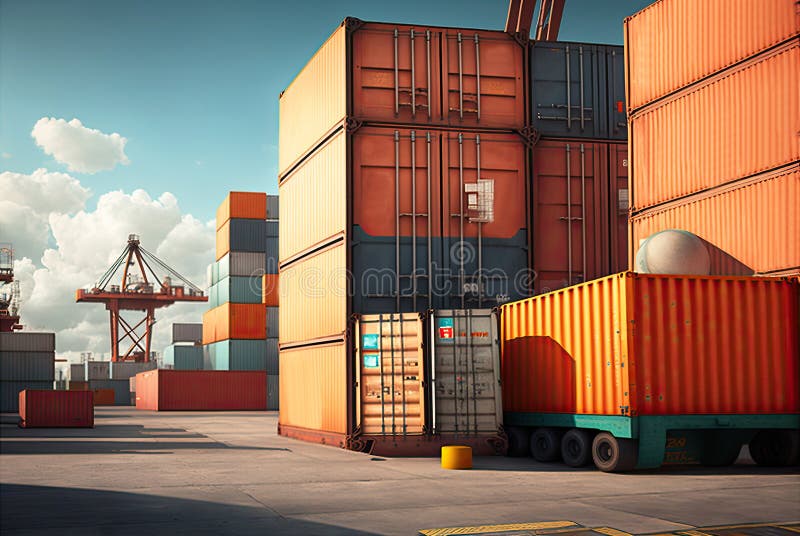 Stack of Containers Cargo Ship in a Port, Nautical Transport ...