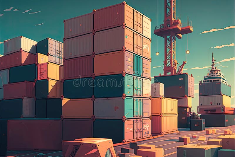 Stack of Containers Cargo Ship in a Port, Nautical Transport ...