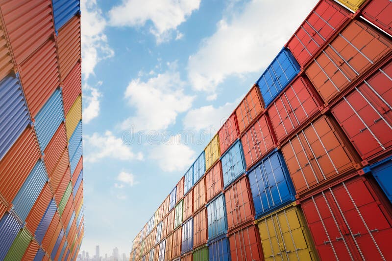 Stack of Containers at Container Port Stock Illustration - Illustration ...