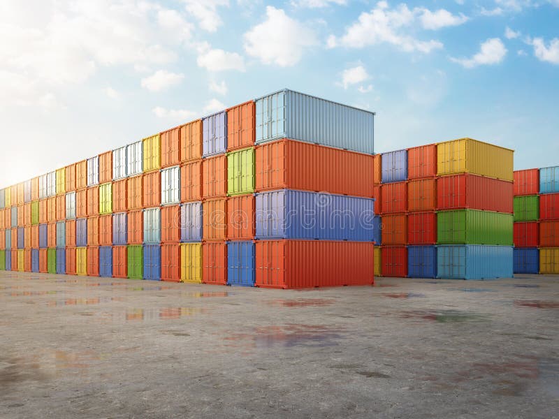 Stack of Containers at Container Port Stock Illustration - Illustration ...