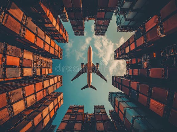 Stack of Containers at Container Port Seen from Cargo Plane Stock Photo ...