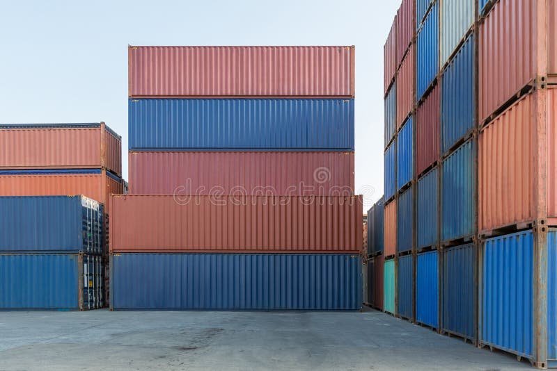 Stack of Containers in a Harbor. Shipping Containers Stacked on Cargo ...