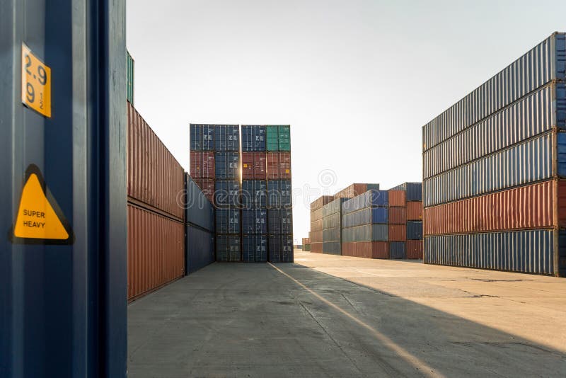 Stack of Containers in a Harbor. Shipping Containers Stacked on Cargo ...