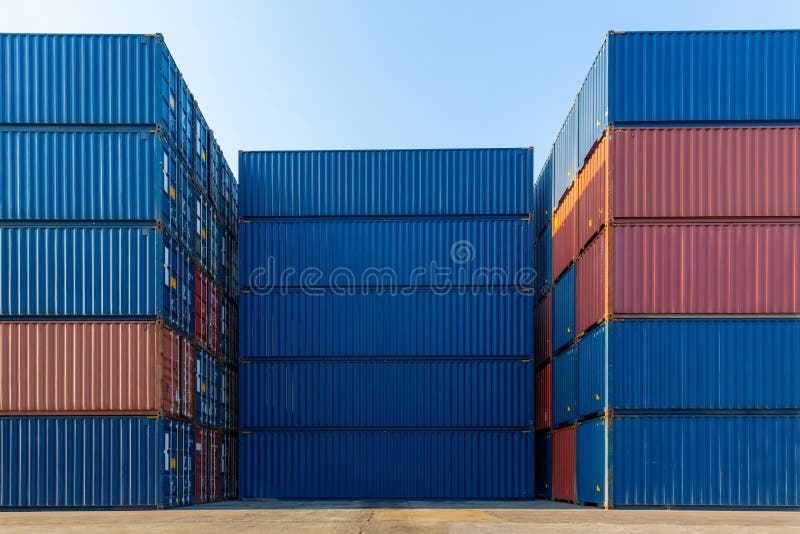 Stack of Containers in a Harbor. Shipping Containers Stacked on Cargo ...