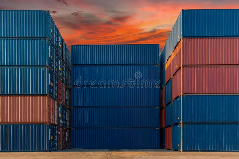 Stack of Containers in a Harbor. Shipping Containers Stacked on Cargo ...