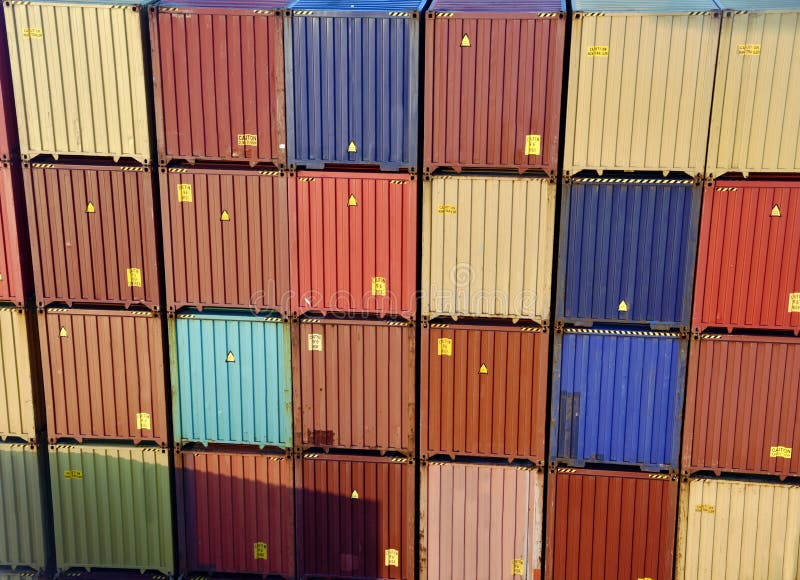 Stack of the Containers Loaded on Deck of the Cargo Ship. Stock Photo ...