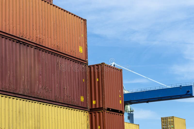 A Stack of Containers Standing on Top of Each Other in the Loading Yard ...