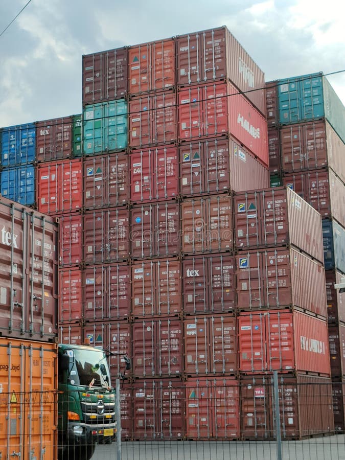Stack of Containers on Terminal Editorial Stock Image - Image of stack ...