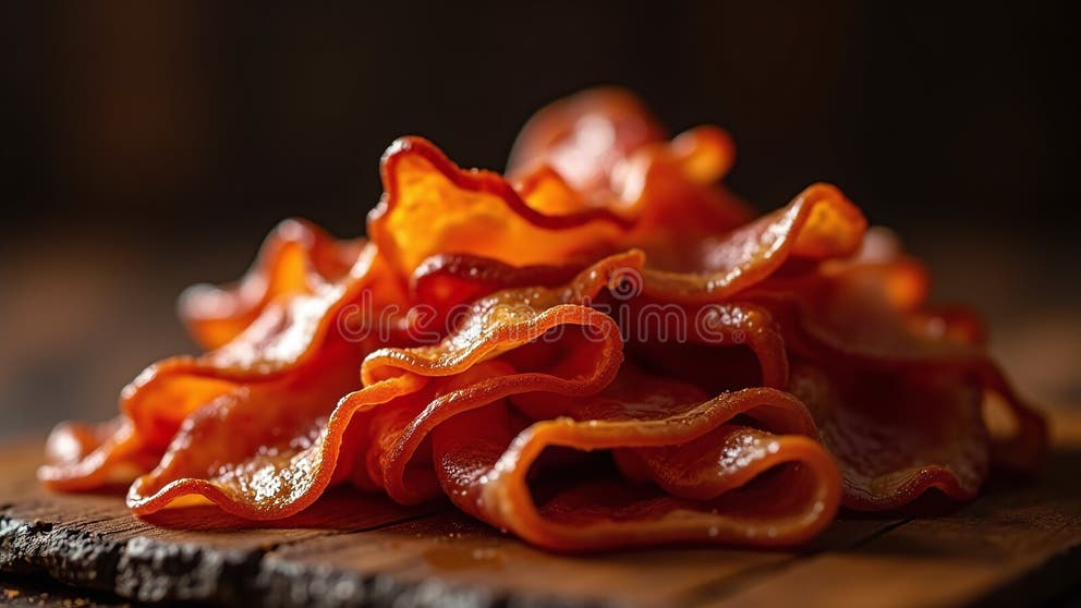 Stack of Cooked Bacon Strips on Wood Stock Illustration - Illustration ...
