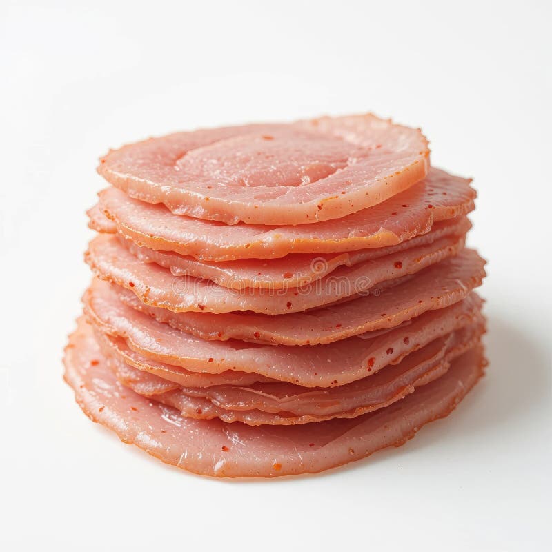 Stack of Cooked Ham Slices Isolated on White Background Close-up Stock ...