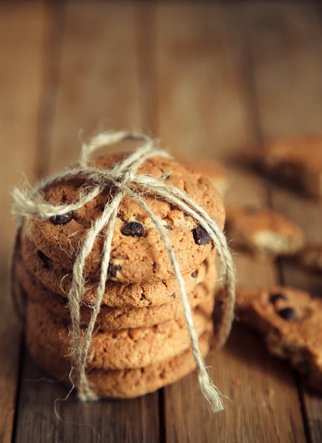 Stack of Chocolate Cookies on a Wooden Table Stock Photo - Image of ...
