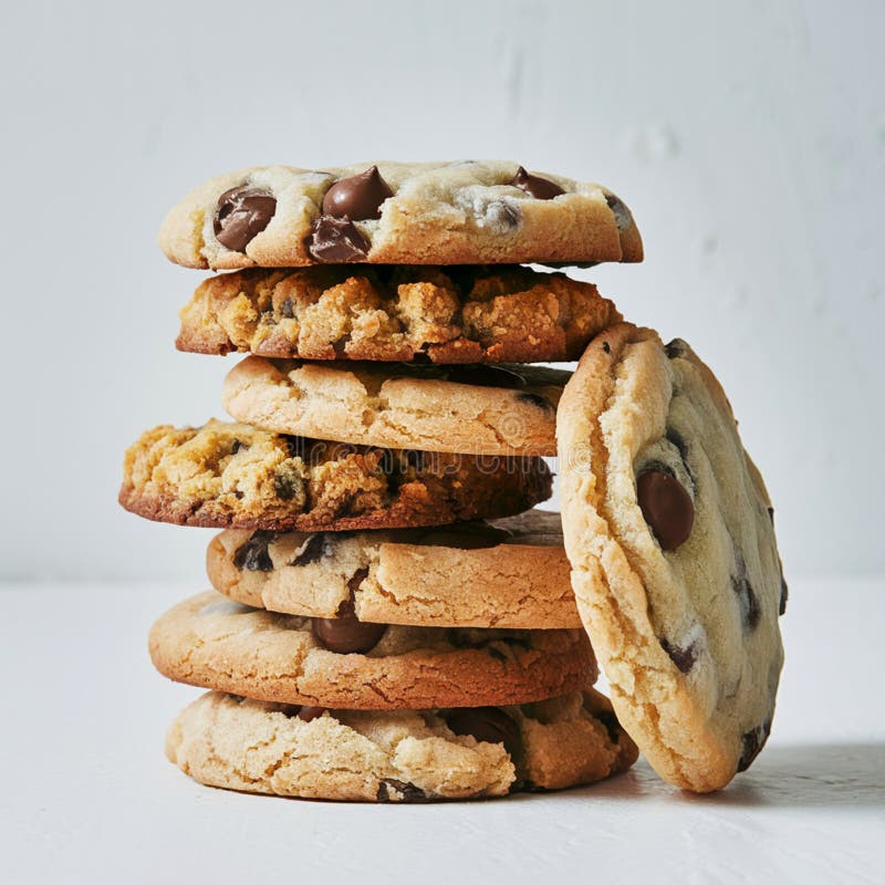 Stack of Cookies with Chocolate Chips and Crumbly Layers Against White ...