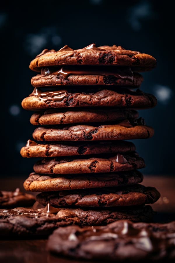 Stack of Cookies with Chocolate Frosting on Top of it. Generative AI ...