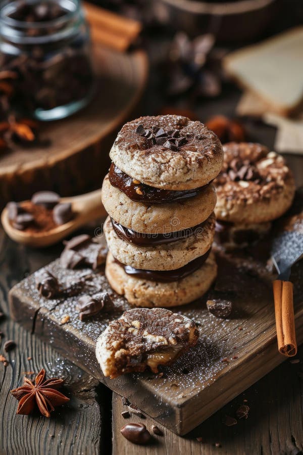 Stack of Cookies with Chocolate Stock Illustration - Illustration of ...