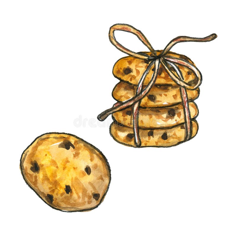 Stack of Cookies with Chocolate. Hand Drawn Watercolor Illustration ...
