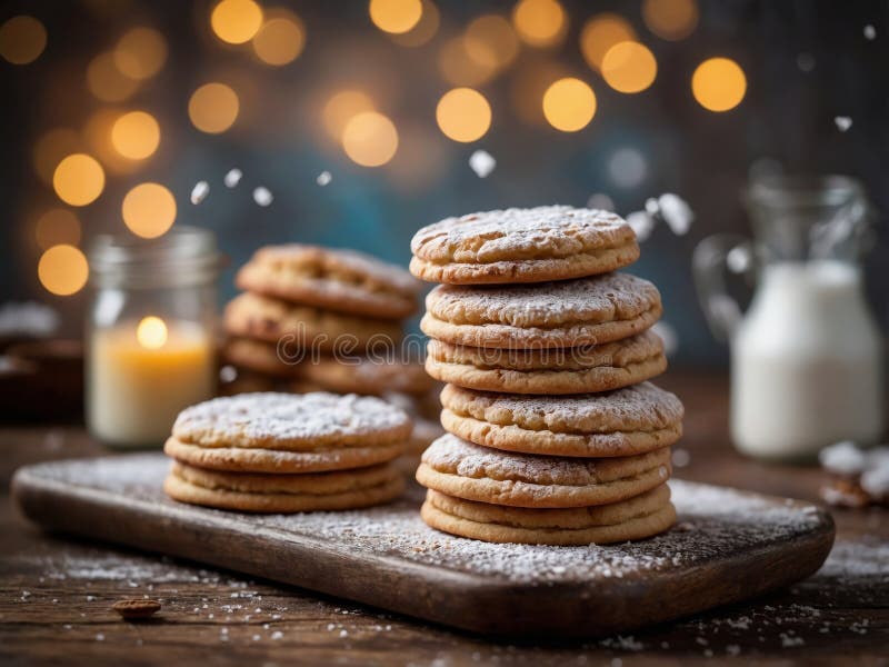 Stack of Cookies Dusted with Powdered Sugar on a Rustic Table. Stock ...